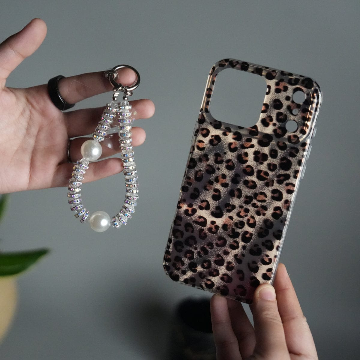 iPhone 17 Series Leopard Print Case with Beaded Wrist Strap | Cute Tra
